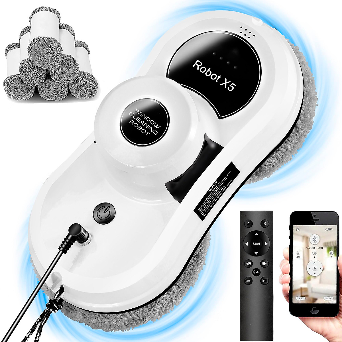 Sophinique Window Cleaner Robot, X5 Window Vacuum Cleaner Smart Glass Cleaning Robotic with APP & Remote, Intelligent Automatic Cleaner Robot for Outdoor/Indoor Windows Table Tile Ceiling (White)