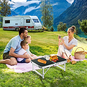 Moosinily Small Folding Table 2FT Foldable Camping Table Portable Picnic Table Aluminum 2 Height Adjustable Outdoor Beach Card Black 23.6×15.7 inch