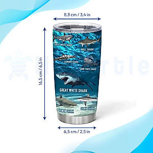 Hyturtle Personalized Gifts Shark Lover - Sharks Printed Customized Name Stainless Steel Tumbler 20 oz With Lid - Idea Cute Sea Animal Lover Gifts For Women, Girl, Kids On Birthday, Christmas
