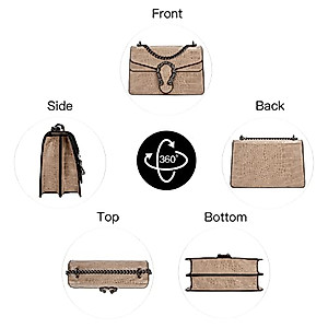 DEEPMEOW Women's Shoulder Chain Bag Crossbody Purse - Crocodile Grain PU Leather Messenger Bag Evening Square Satchel Handbag (Small,Khaki)