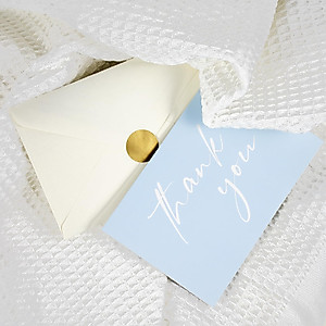 AZAZA Baby Shower Thank You Cards Boy Thank You Cards with Envelopes, 4x6 Baby Thank You Cards for Baby Gift Sets, 50 Blue Thank You Cards Wedding Bridal Shower Thank You Notes (Baby Blue)