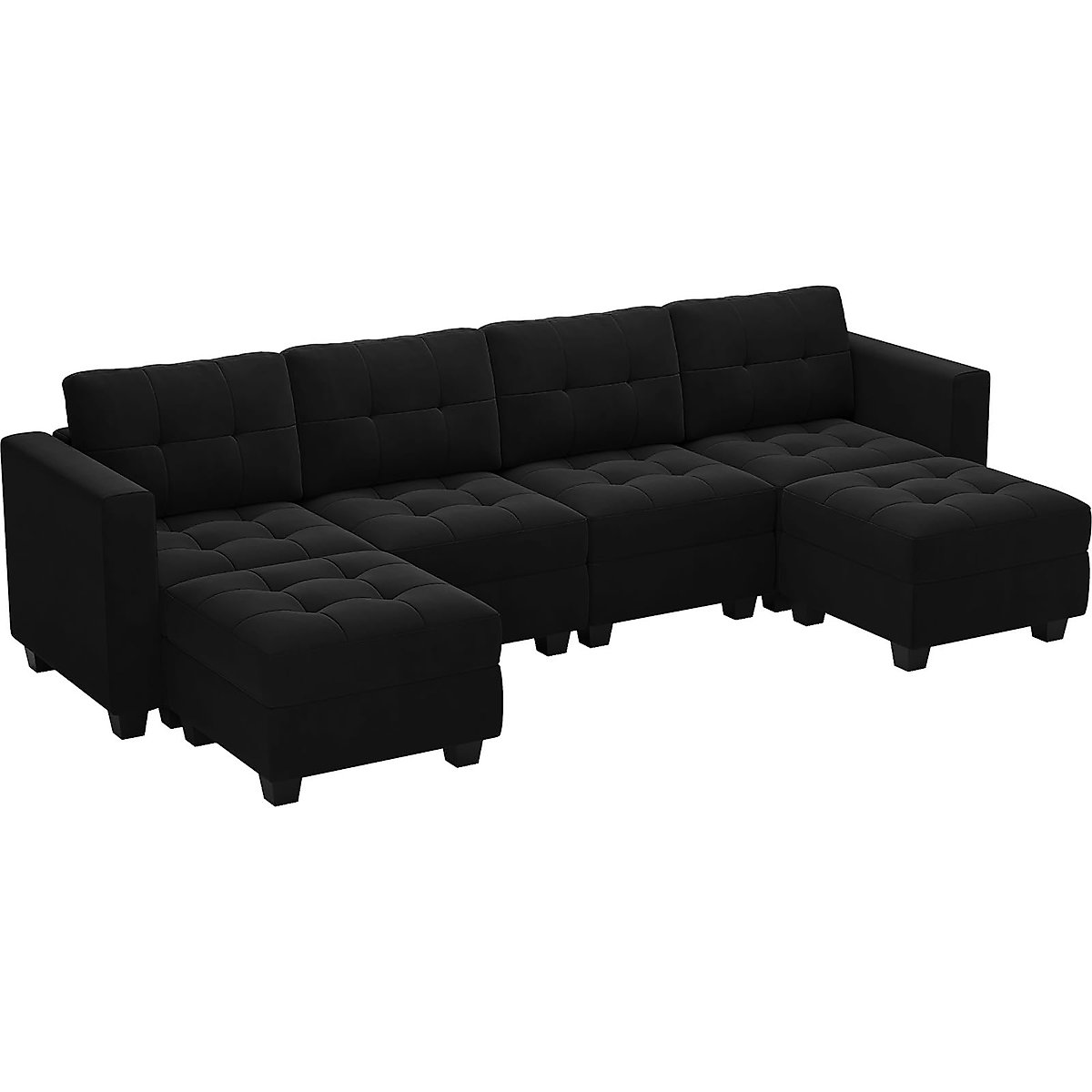 Belffin Modern U Shaped Modular Sectional Sofa with Storage Seats, 6 Seats Sleeper Couch with Reversible Chaise, Modular Oversized Sectional with Ottomans, Black