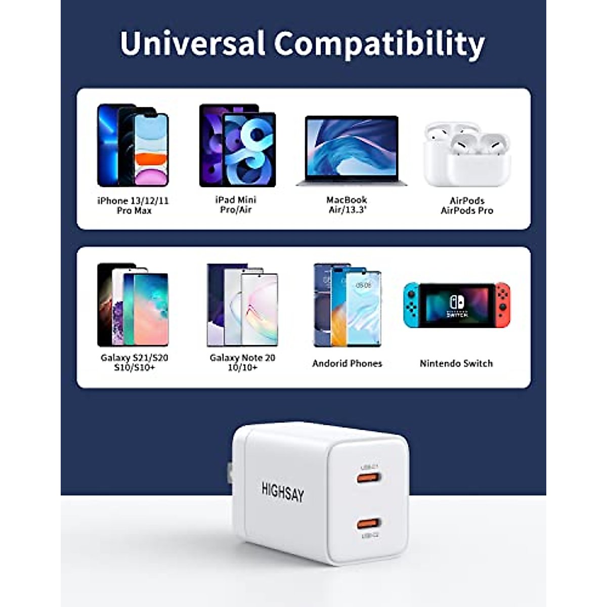 USB C Charger Block PD 3.0 Double C Charger Block 40W Fast Charger Dual USB C Wall Plug w/Foldable Plug, 2-Port (20W+20w) Charger Block USB C for iPhone 14/13 Pro Max, iPad, Galaxy, Pixel etc.