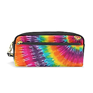 ALAZA Cute Pencil Case Tie Dye Rainbow Colorful Pen Cases Organizer PU Leather Comestic Makeup Bag Make up Pouch, Back to School Gifts