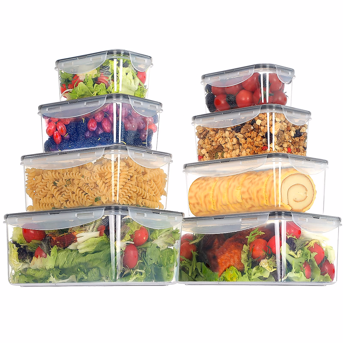 KITHELP Large Food Storage Containers Set - Pack of 16 (8 Containers & 8 Lids) 15-85 Oz Plastic Food Containers with Lids - Leak Proof & BPA-Free & Microwave, Dishwasher Safe for Kitchen Storage