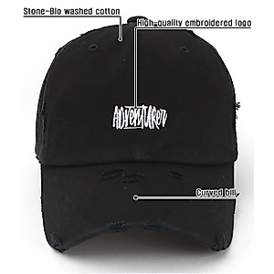 Flipper Adventurer Logo Washed Cotton Vintage Bullet Holes Distressed Baseball Cap Dad Hat Ballcap (Medium ~ Large, Black)