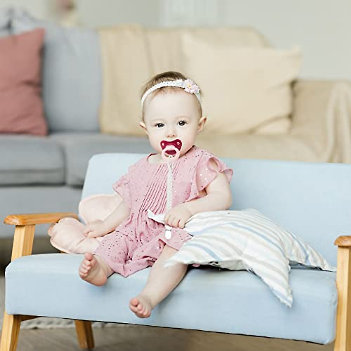 Duludulu 7 Pcs Braided Pacifier Clip, Pacifier Clips for Boys & Baby Girls, Pacifier Holder Clip Binky Clips Handmade Cotton Modern Unisex Pacifier Smoother Clip Fits All Pacifiers