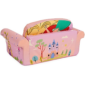 MARSHMALLOW Furniture, Disney Princess 3-in-1 Slumber Sofa, Foam Toddler Nap Mat with Attached Blanket