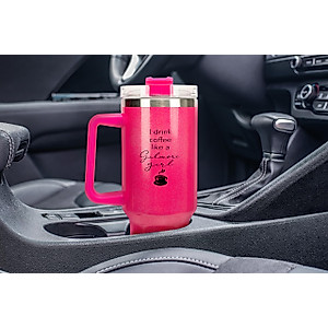 Elanze Designs I Drink Coffee Like A Gilmore Girl 40 oz. Stainless Steel, Large Water Bottle Coffee Mug, Spill & Leak Resistant, Thermal Travel Tumbler with Handle, Lid & Straw, Hot Pink
