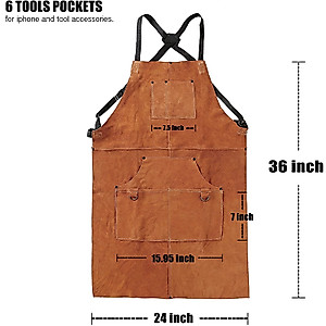 QeeLink Leather Welding Work Jacket with Leather Apron Flame-Resistant Heavy Duty Split Cowhide Leather Welder Jackets with Welding Apron for Men & Women, Medium