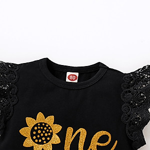 HAPPYMA Baby Girls One 1st Birthday Outfit Bee Romper Tulle Tutu Skirt Sets Sequin Bow Princess Party Dress Clothes (6-12 Months, Black B)