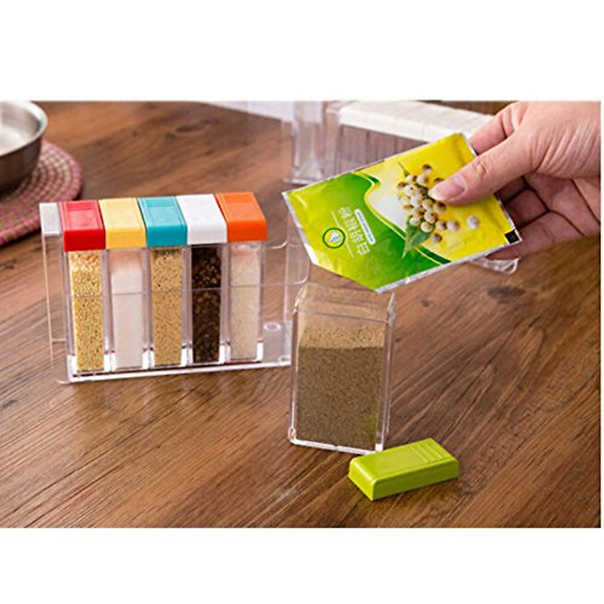 Spice Shaker, 6 Pcs Seasoning Rack Spice Pots Storage Container Condiment Jars with Tray for Salt Sugar Cruet