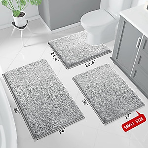 Yimobra Bathroom Rugs Mat, Extra Soft Comfortable Bath Rugs, Non-Slip, Water Absorbent and Thick Bathroom Floor Mats, Machine Washine, Shaggy Rugs for Shower Bathtubs, 24" x 17", Grey&White