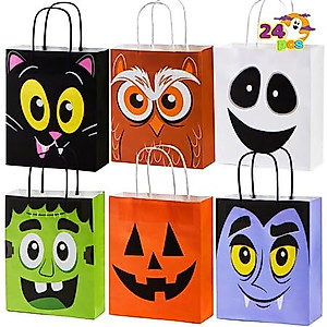 JOYIN 24 Pcs Halloween Colorful Bags with Handles, Paper Gift Bags for Trick-or-Treating, Halloween Party Favors and Supplies, Halloween Goodie Bags, Halloween Candy Bags