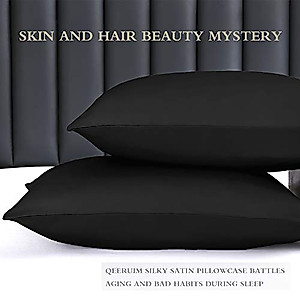 Qeeruim Home Satin Pillowcase for Hair and Skin, 2-Pack - King Size (20x40 inches) Silk Pillow Cases - Satin Pillow Covers with Envelope Closure, Black