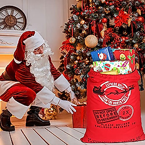 HRX Package Large Cloth Christmas Gift Bags, 4pcs Reusable Fabric Drawstring Wrapping Bags Holiday Santa Sack with Gift Tag for Xmas Presents