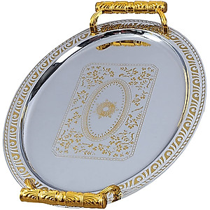 Zerodeko Stainless Steel Oval Fruit Platter, Vintage Decorative Tray with Handles, Suitable for Tea, Coffee, Dessert, Snacks, Party Decoration, 11" x 11"