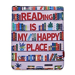 Reading is My Happy Place Book Sleeves Protector, Bookshelf Book Sleeve with Zipper, 11x8.5 Inch Washable Fabric Book Lovers