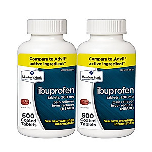 Member's Mark Ibuprofen Coated Tablets 200mg Pain Reliever Fever Reducer Nsaid (2 bottles (1200 tablets))
