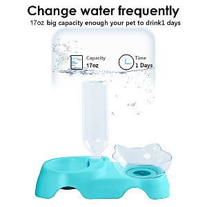 MILIFUN Double Dog Cat Bowls - Pets Water and Food Bowl Set, 15°Tilted Water and Food Bowl Set with Automatic Waterer Bottle for Small or Medium Size Dogs Cats