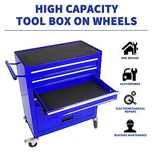 Tool Cart on Wheels 24.4in，4 Drawers Rolling Tool Box，Locked Drawers Storage Organizer Cabinet for Garage, Warehouse, Repair Shop, Workshop