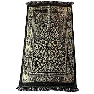 Ramadan Gift Set Prayer Rug Janamaz Seccade Pearl Tasbeeh Prayer Beads and Car Decor Mini Quran 3pcs/Set (Black)