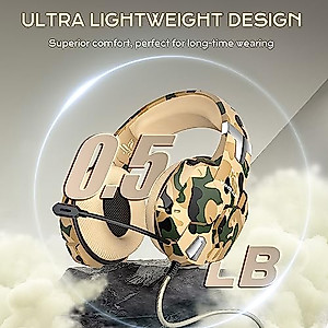 YINSAN Gaming Headset for Xbox One, PS4 Headset with Mic, Stereo Surround Sound, Noise Cancelling Microphone & One-Key Mute, Cool Camo Gaming Headphones for Nintendo Switch PS5 PC