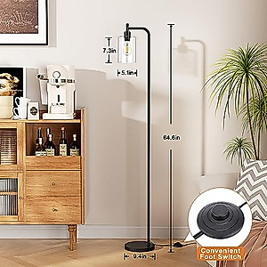 Ziisee Floor Lamps for Living Room - Standing Lamp with Glass Lampshade, Modern Floor Lamp with LED Bulbs, Bright Industrial Floor Lamp for Bedroom, Black Tall Lamp for Office(Light Bulb Included)