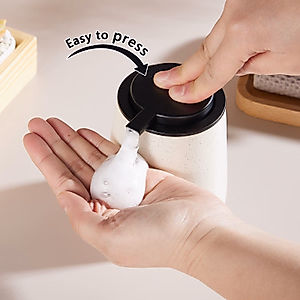 12Oz Foaming Hand Soap Dispenser - Ceramic Bathroom Foam Soap Dispenser with Easy-to-Press Black Pump, Refillable Lotion Hand Soap Dispenser, Dish Soap Dispenser for Kitchen, Speckled Matte Beige