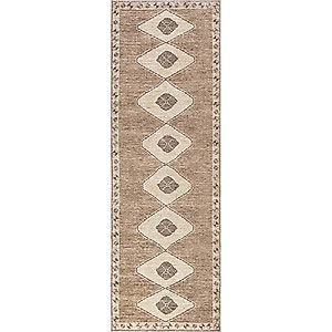 Rugs USA x Lauren Liess Fennel Diamond Machine Washable Area Rug, 2x8, Light Brown