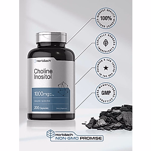 Horbaach Choline Inositol 1000mg Supplement | 200 Capsules | Non-GMO, Gluten Free