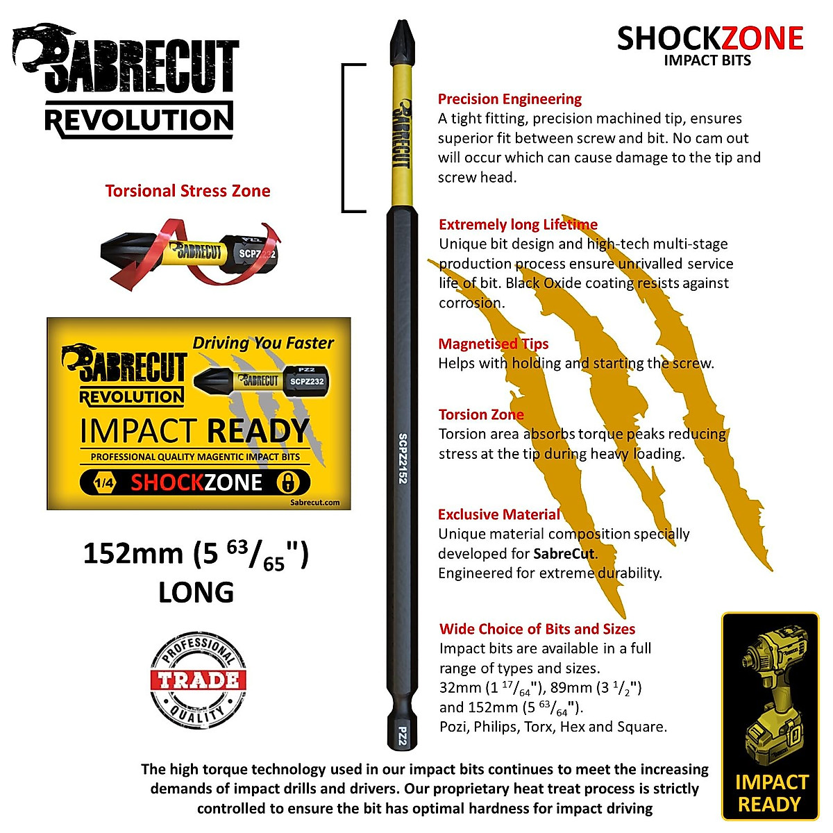 10 x SabreCut SCRK152 5 63/64" PZ1 PZ2 PZ3 PH1 PH2 PH3 TX20 TX25 TX30 TX40 Magnetic Impact Screwdriver Driver Bits Set Pozi Pozidriv Phillips Torx Compatible with Dewalt Milwaukee Bosch Makita etc