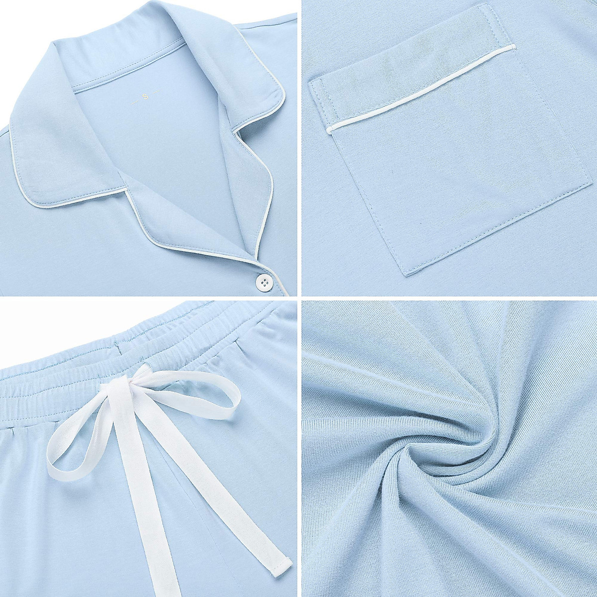 Samring Womens Pajamas Set Shorts Soft Lounge Sets Short Sleeve Sleepwear Pjs Light Blue XXL