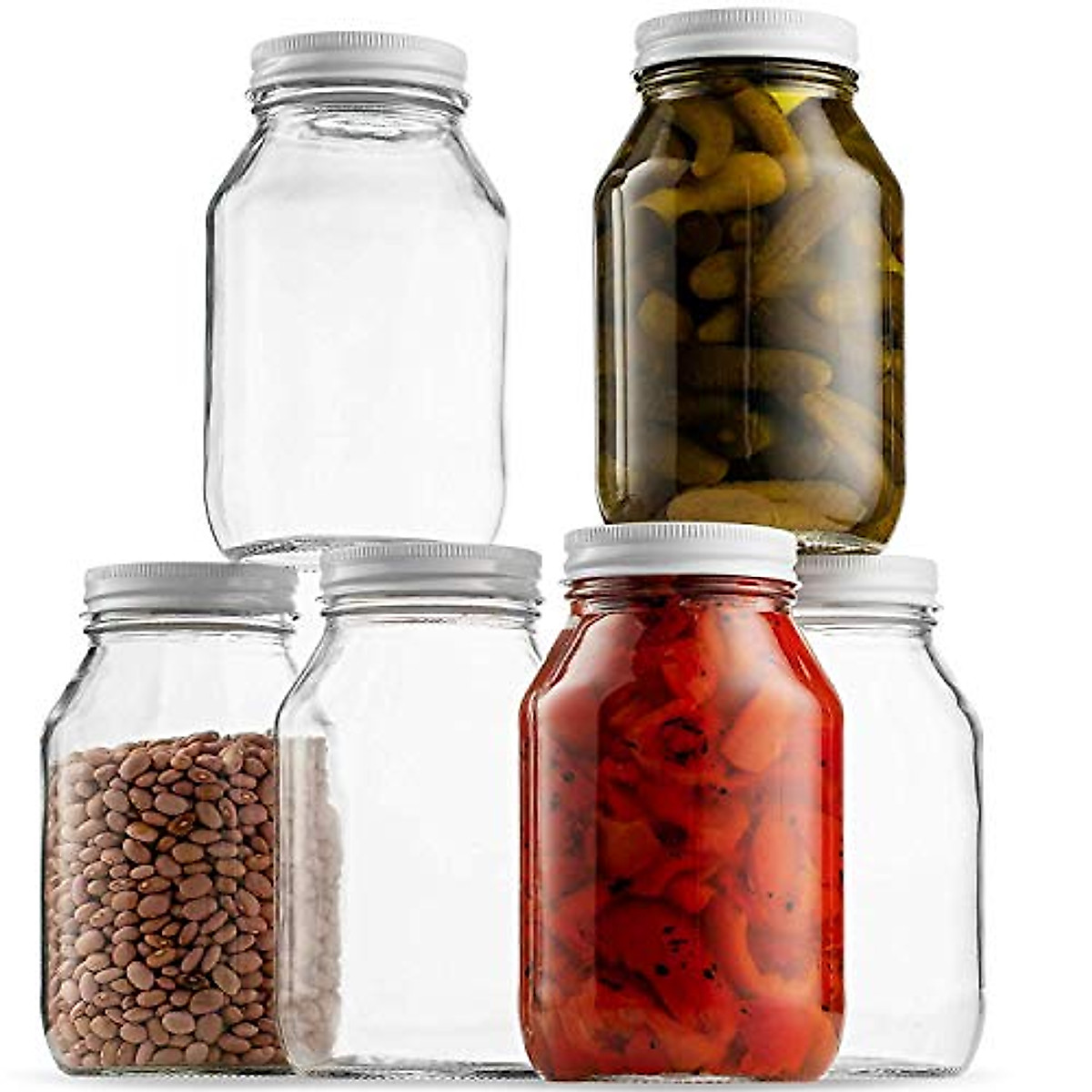 Paksh Novelty - Food Storage Container - Glass Mason Jars - Regular Mouth Jam Jelly Jars, Metal Airtight Lid, Preserving, Decorating, Canning Jar, Craft and Dry Food Storage (32 Ounce)