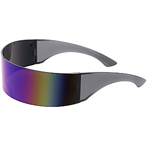zeroUV - 80s Futuristic Cyclops Cyberpunk Visor Sunglasses with Semi Translucent Mirrored Lens (Midnight)