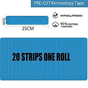 Kinesiology Tape Pro Athletic Sports (3 Rolls,60 Precut Strips) Waterproof Breathable Latex Free Tape for Ankle Wrists Knees Elastic Running Tennis Swimming Football Sports Activities Tapes(Blue)