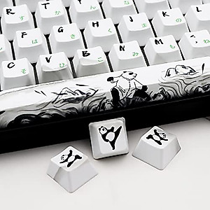JSJT Custom Keycaps 110 Keys Panda Keycaps PBT Dye Sublimation Japanese Keycaps OEM Profile Keycaps with Keycap Puller for Cherry MX Switch 104/87/71/61 60 Percent Mechanical Keyboard