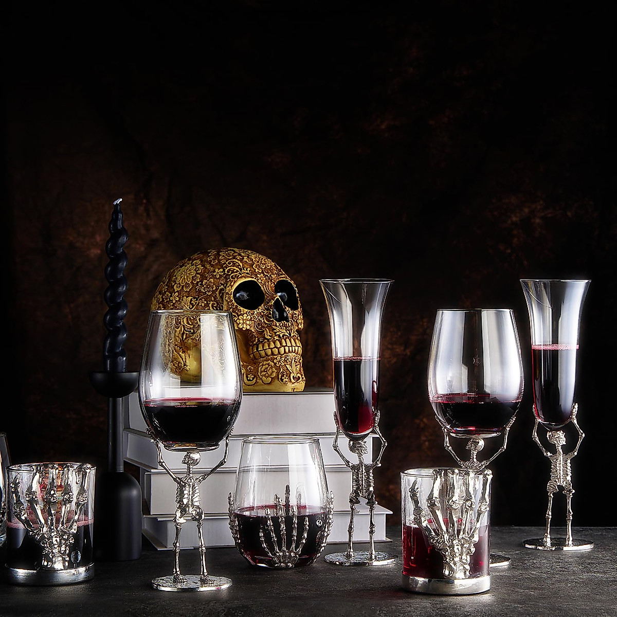 Stemmed Skeleton Wine Glass | Set of 2 | 19oz Skeleton Glasses 10" H, Goth Gifts, Skeleton Gifts, Skeleton Decor, Spooky Wine Gift Set, Perfect for Themed Parties
