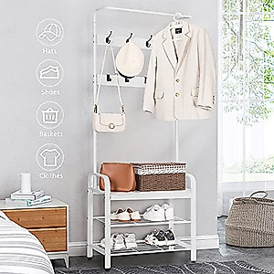 VIVOHOME 3-in-1 Entryway Hall Tree, Heavy Duty MDF Stand Coat Rack with Storage Bench and 8 Hooks, White