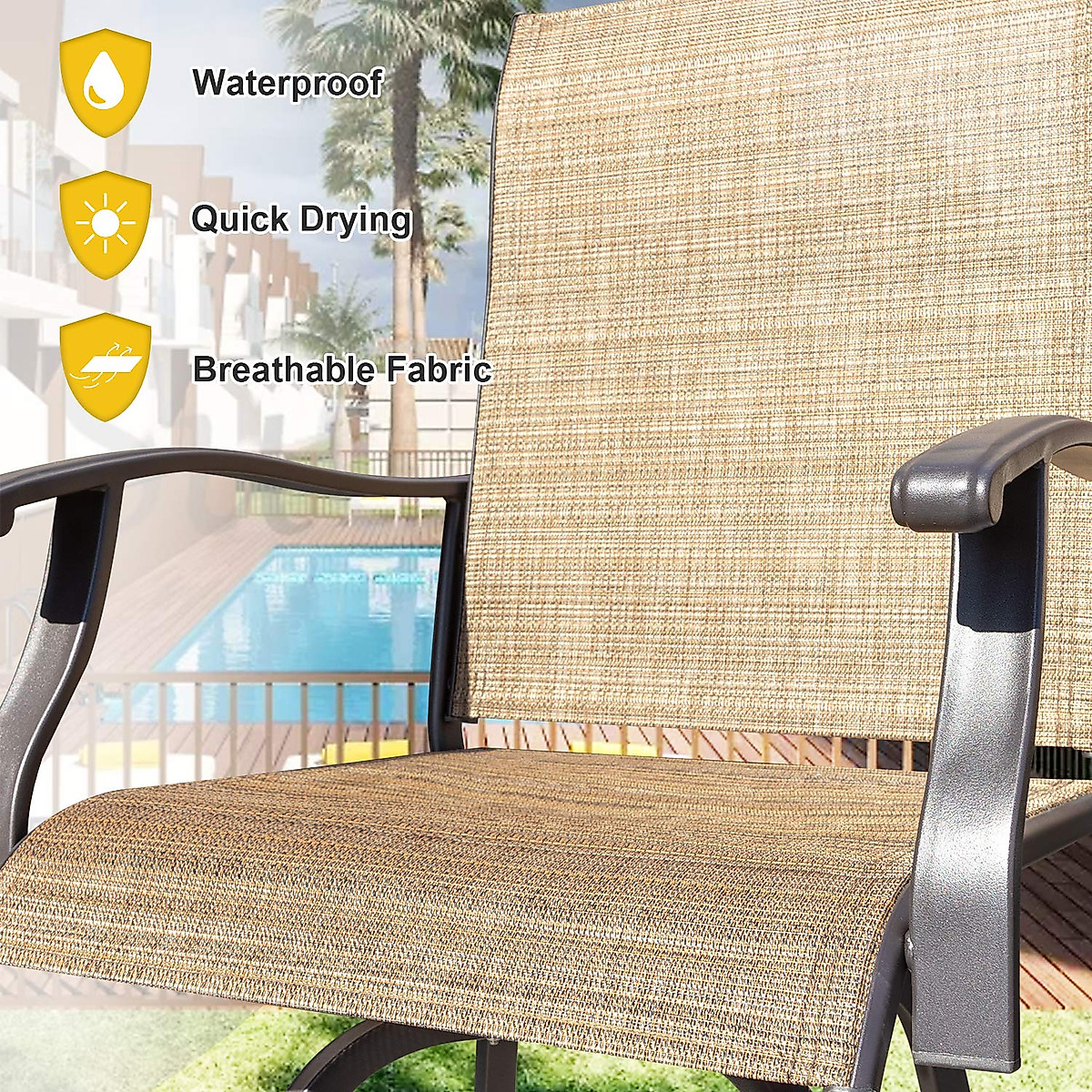 VICTONE Patio Bar Stools Set of 2 All-Weather Outdoor Patio Furniture Set Counter Height Tall Patio Swivel Chairs for Bistro, Lawn, Garden, Backyard