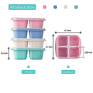 Aimkeoulee 4 Pack Snack Containers with Lids,Reusable 4 Compartments Bento Lunch Box, Divided Meal Prep Lunch Box, Food Storage Containers (Wheat(Blue/Green/Pink/Beige))