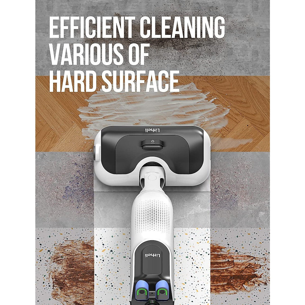 LiTHELi Cordless Vacuum Mop Cleaner, 2-in-1 Hard Floor Stick Vacuum, Wet Dry Mop, 2 Disposable Dust Boxes, 14 Disposable Pads & 1 Washable Pad, 2 Swappable 4000mAh Batteries