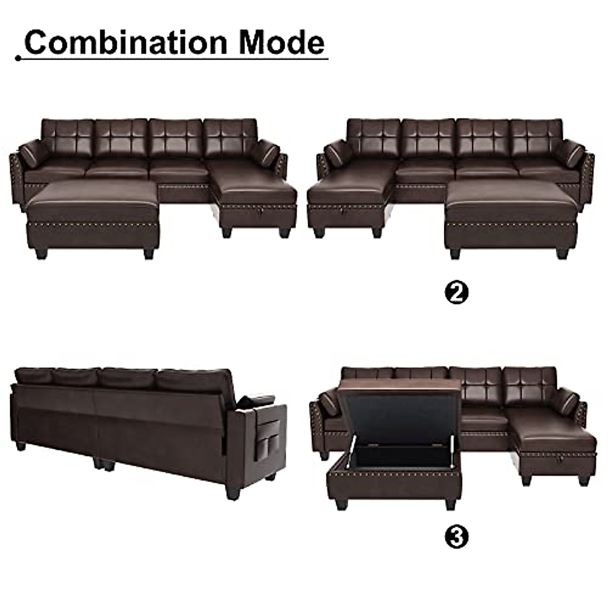 HONBAY Faux Leather Sectional Sofa Couch Set L Shaped Couch Sofa Set for Living Room Reversible Sofa Sectional with Storage Ottoman for Small Apartment (Sectional+Hydraulic Rod Ottoman)