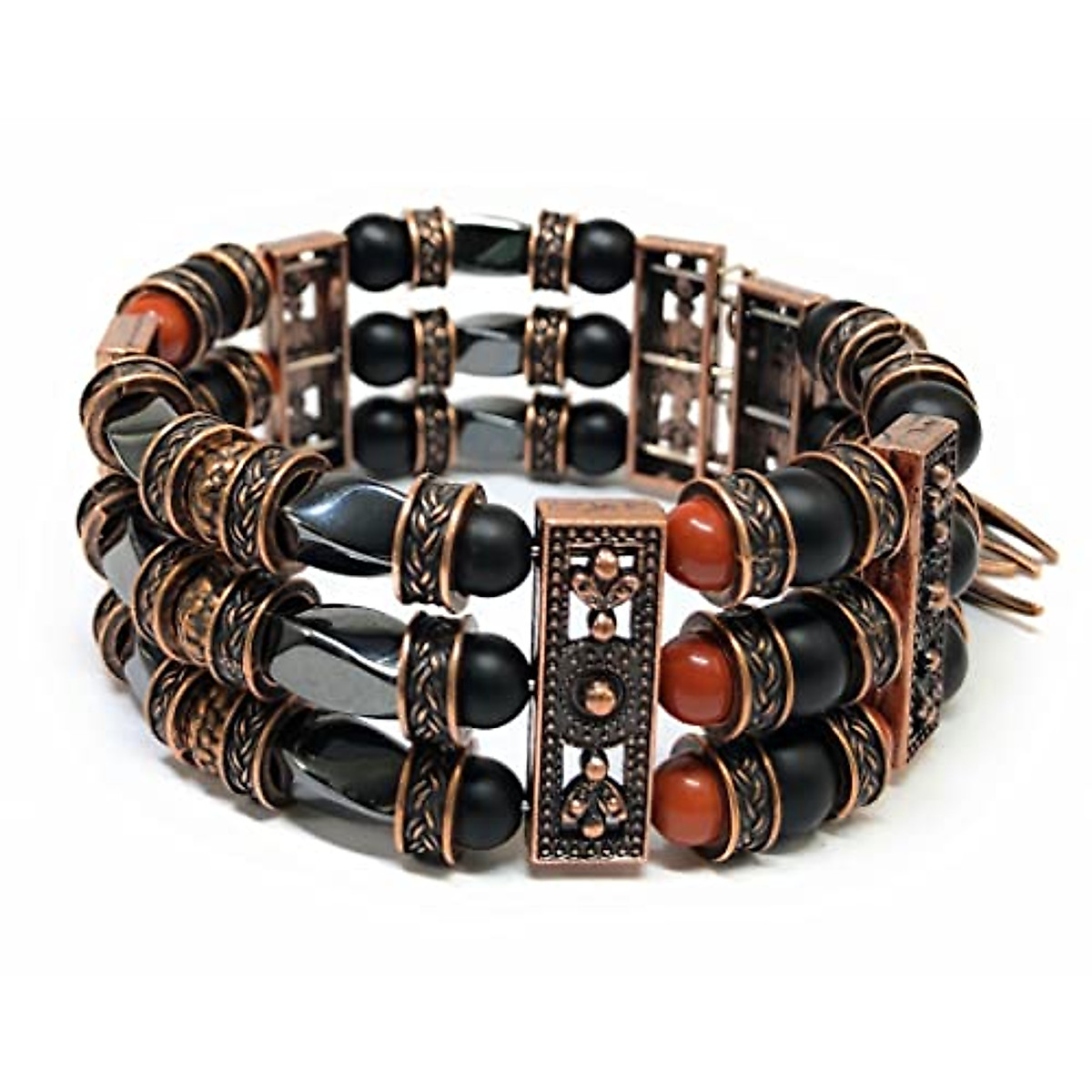 Native American Inspired Bracelet Beaded Bohemian Cuff Bracelets for Women Men Red Jasper and Black Onyx Jewelry