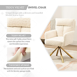 Desk Chair No Wheels 180°Swivel,Makeup Vanity Chair with Gold Legs,Ergonomic Criss Cross Chair for Bedroom,Living Room,Home Office - Beige