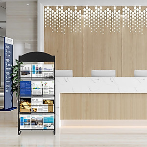 XIDIHF Floor-Standing Magazine Rack 5 Layer with Wheels Brochure Display Stand Large Newspaper Stand for Trade Show Exhibitions Office (Long 18.7 IN)