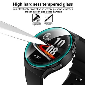Full Cover Case Compatible with Huawei Watch GT 2e Screen Protector Case, Tempered Glass Film Cases Shock-Proof and Scratch-Resistant Protector Cover Case for Huawei GT 2e Smartwatch (Black)