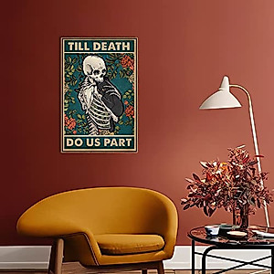 HAYOY Flower Wall Skull And Black Cat, Poster for Room Aesthetics，Canvas Wall Art Poster and Print，Cat Lovers Room Posters 12x18inch(Frameless)