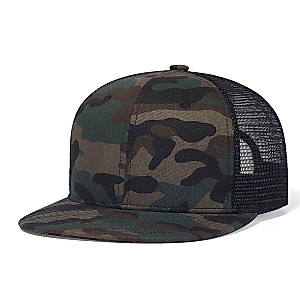 CNUSER Camouflage Trucker Hat Fashion Mesh Army Mens Women Flat Bill Snapback Hats - The Great Outdoors Adjustable Baseball Cap
