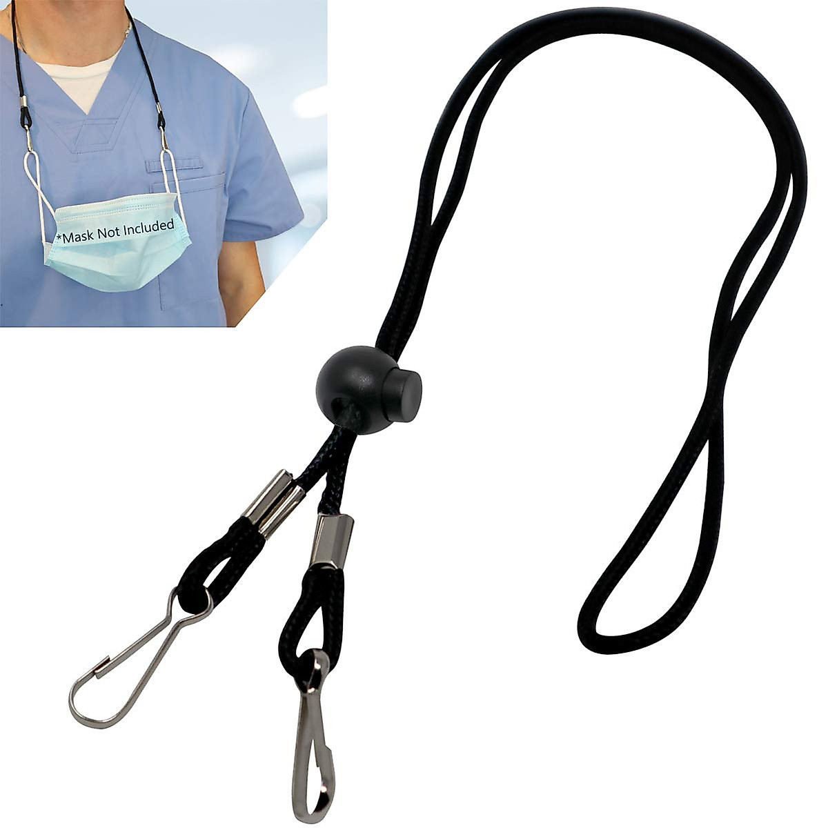 2 Pack - Adjustable Length Face Mask Lanyard - Handy & Convenient Safety Mask Holder & Hanger - Comfortable Around The Neck Facemask Rest & Ear Saver - Easy On & Off by Specialist ID (Black)